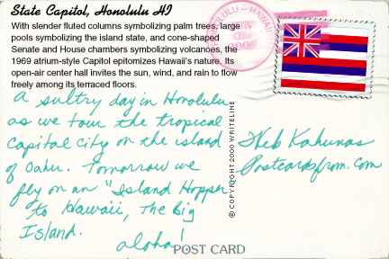 State Capitol, Honolulu Hawaii Postcard